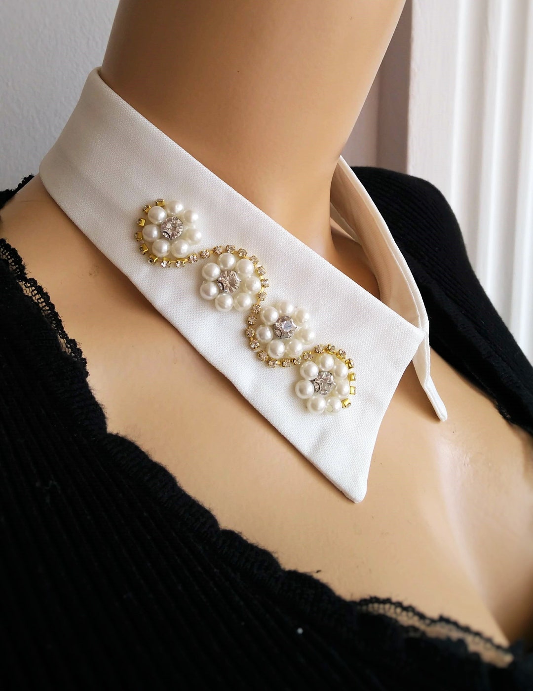 BUY 1 GET 1 FREE ! Bridal Shower Pearls Beaded White Detachable Collars ...