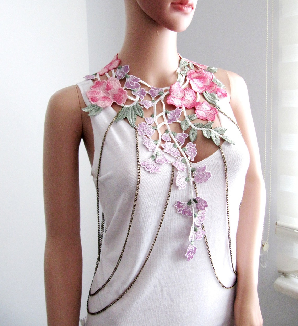 Floral Embroidery Lace Body Chain Necklace Handmade Lace | Etsy