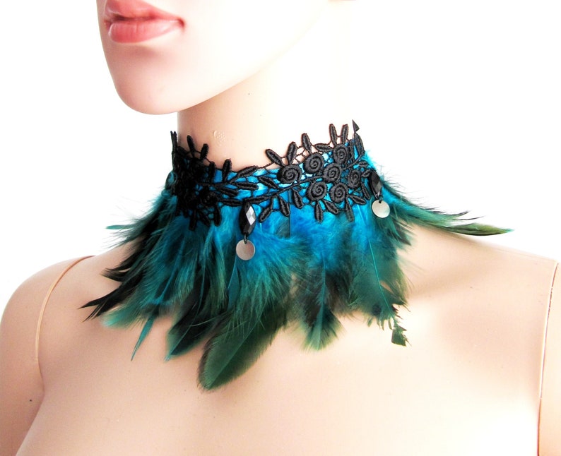 Blue Feather Chokers Black Floral Lace Chokers Handmade Lace | Etsy