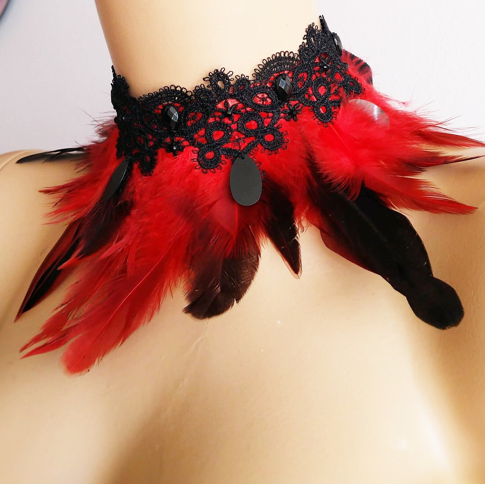 Flame Red Lace Handmade Chokers Beaded Lace Chokers Handmade - Etsy