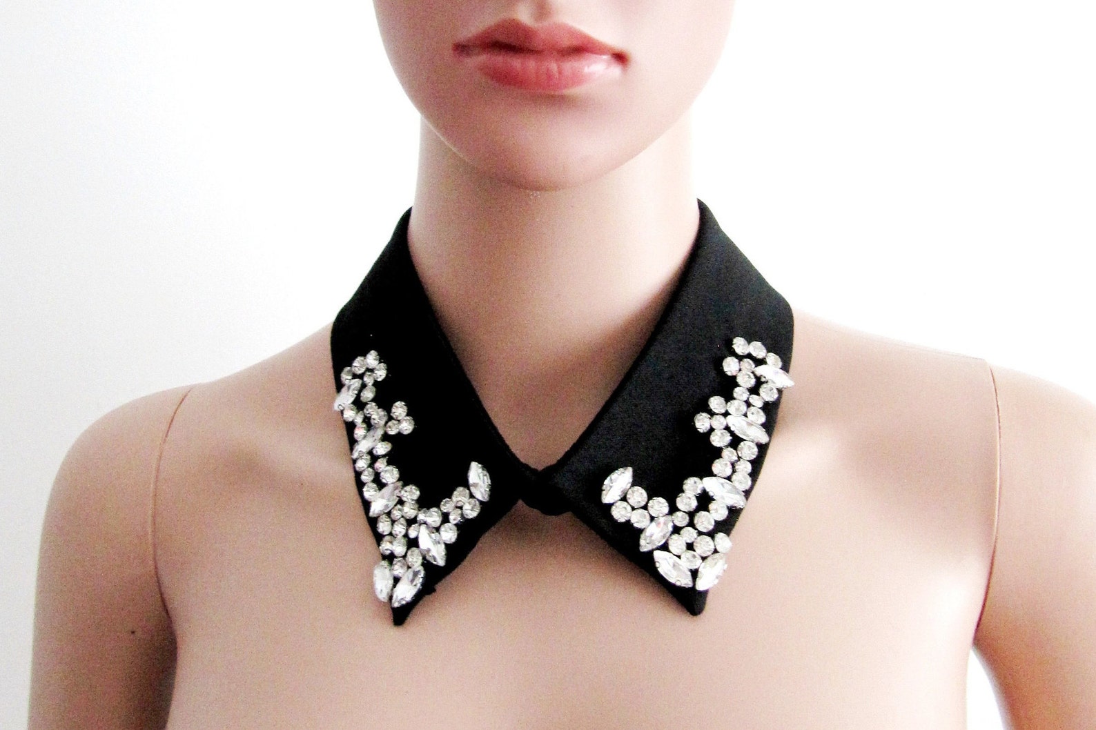 Crystal Stones Detachable Handmade Black Collars | Etsy