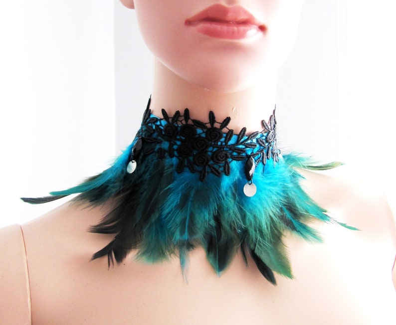 Blue Feather Chokers Black Floral Lace Chokers Handmade Lace | Etsy