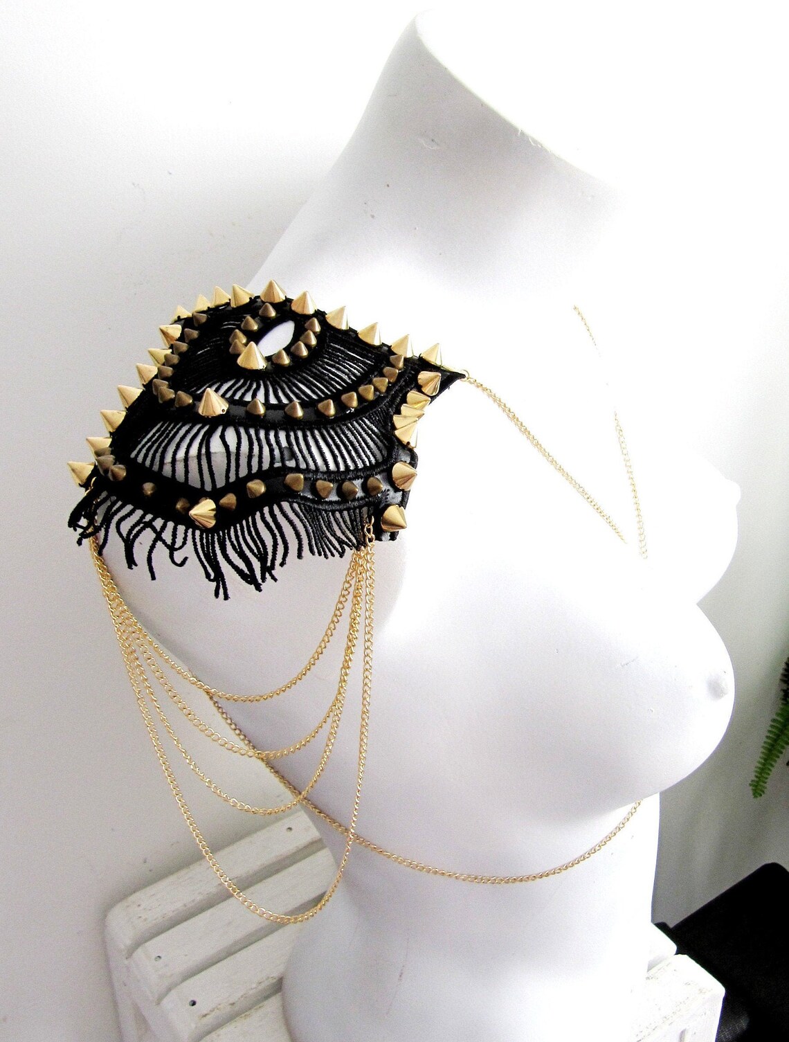 Epaulette Shoulder Black Leather Chain Handmade Jewelry | Etsy