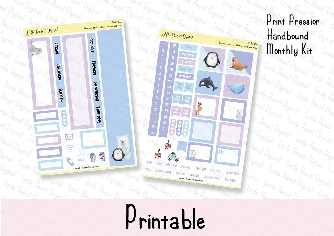 Arctic Animals B6 Monthly Kit | Printable Winter Monthly Planner Kit ...