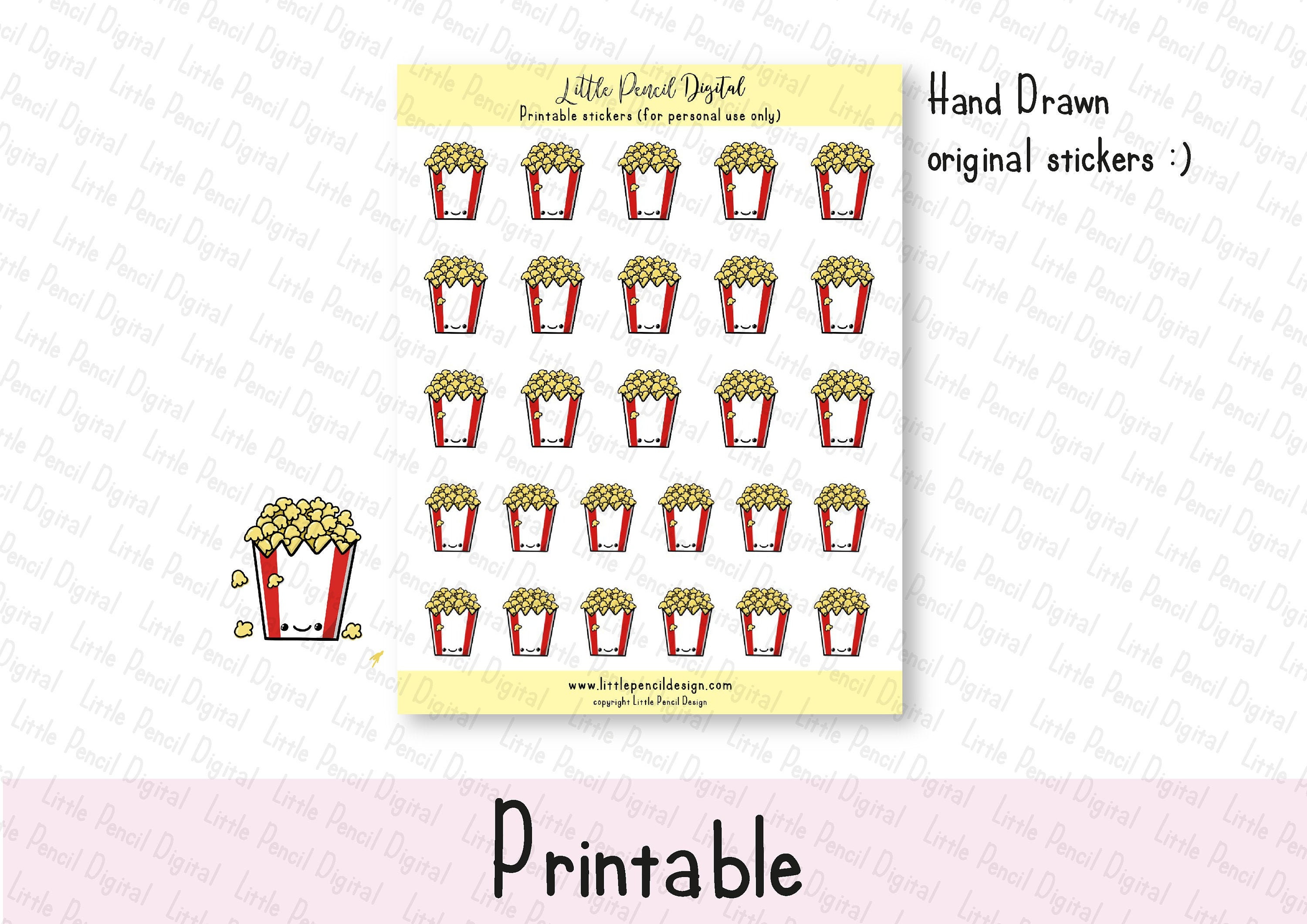 Popcorn Stickers | Movie Night Stickers | Printable Shopping Stickers ...