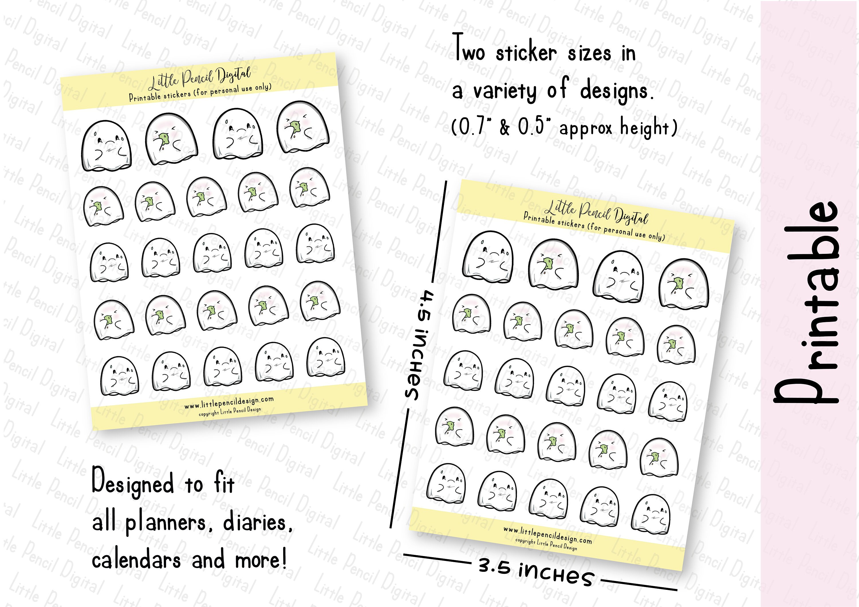 Sick Ghost Planner Stickers Printable Character Stickers Sick Day ...