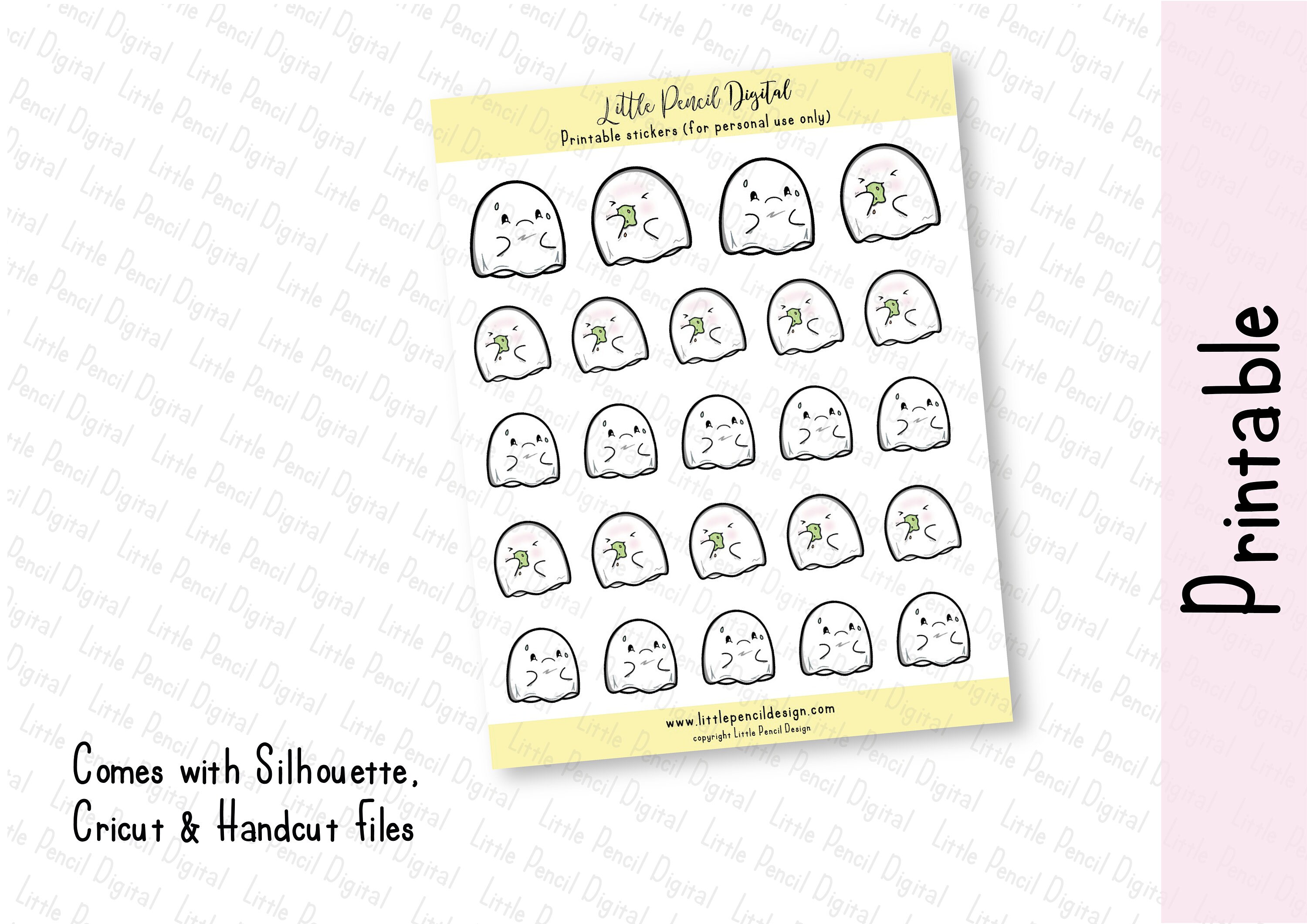 Sick Ghost Planner Stickers Printable Character Stickers Sick Day ...