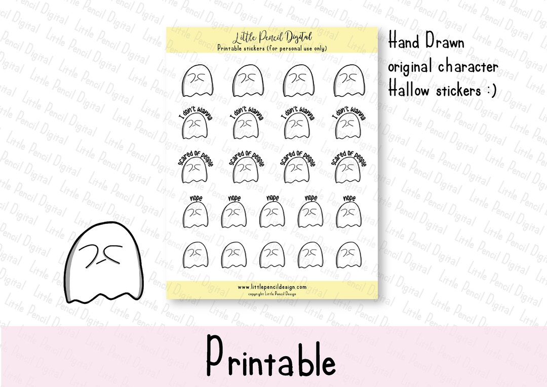 Scared Ghost Nope Planner Stickers | Printable Character Stickers ...