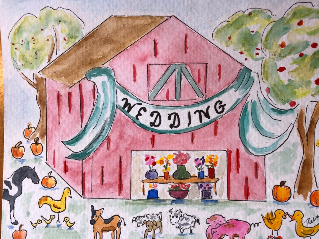 Handpainted Watercolor Wedding Card: Handmade in Vermont Rustic Farm ...