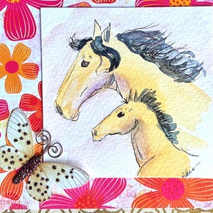 Miniaturewatercolor Painting Horses, Equine Mothers Day Art Gift ...