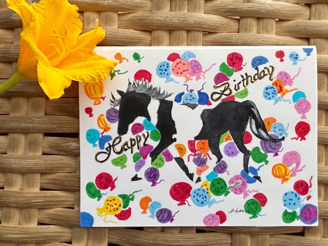 Whimsical Horse Birthday Card, Pony and Balloons Happy Birthday Wishes ...