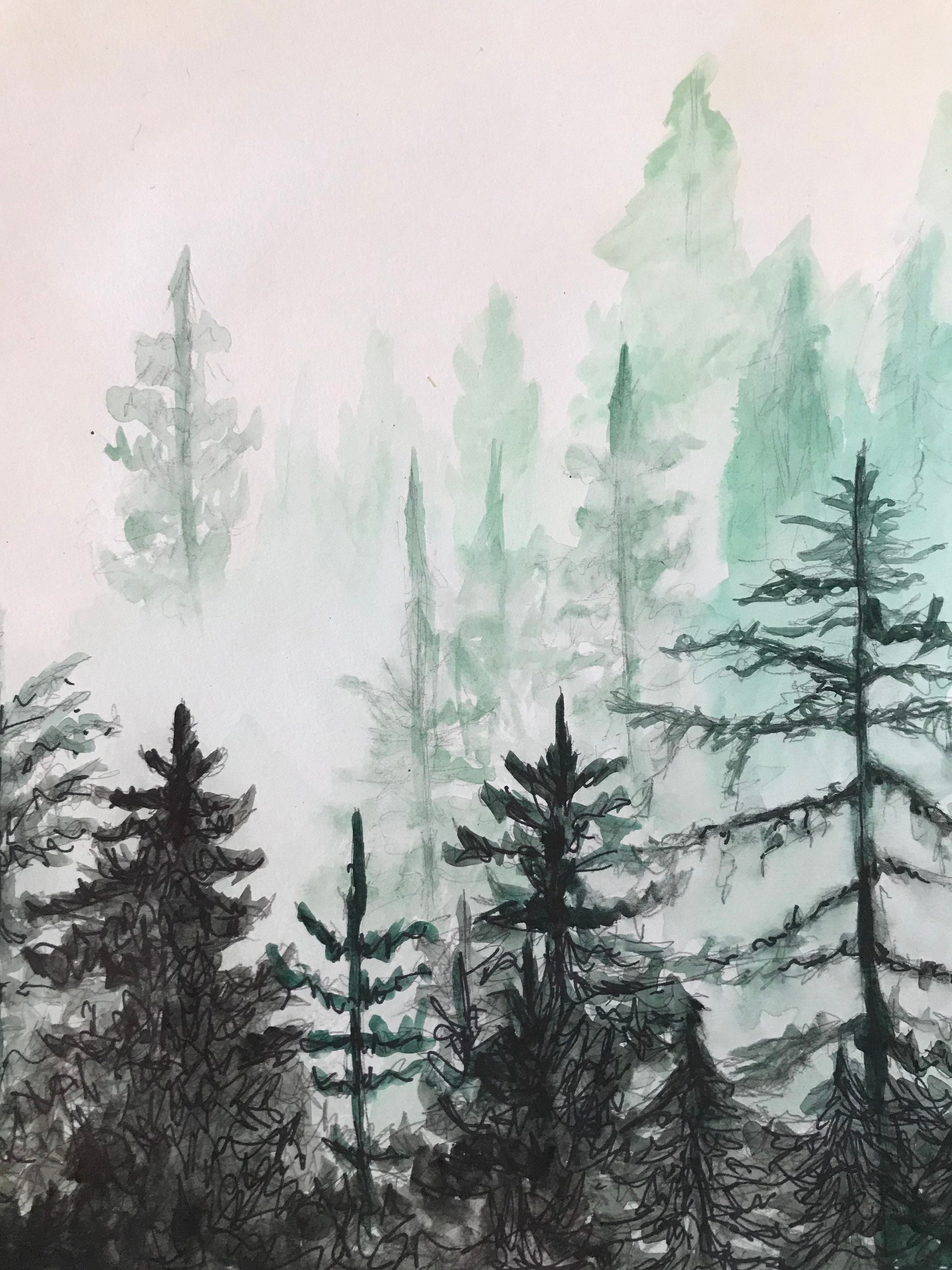 Tree Line Watercolor Print - Etsy