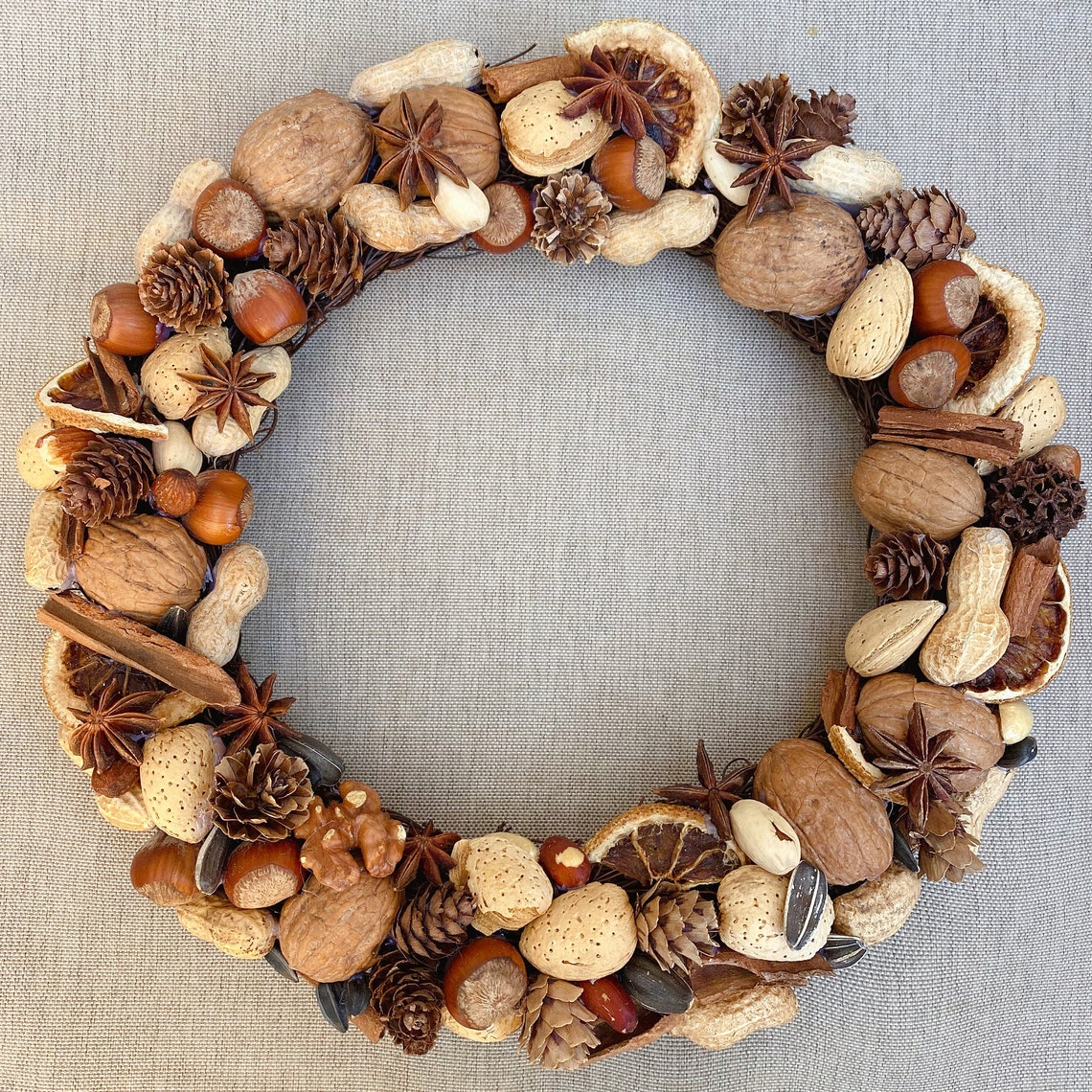 Rustic Farmhouse Wreath Home Decor, Nut Wreath, Natural Wreath, Wreath ...