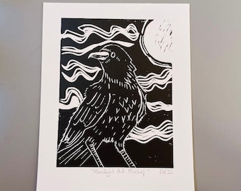 Covus Cornix, Linoprint, Crow, Kråke - Etsy UK