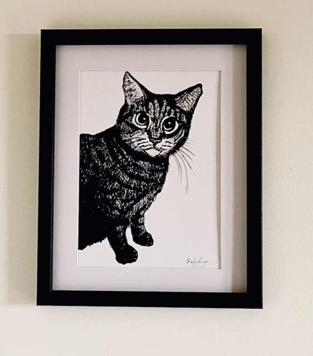 Cat Print-tabby Cat Biro Drawing Print - Etsy