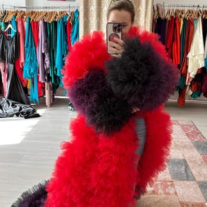 Andrea Ombre Tulle Ruffle Coat: Red Runway Cape, Custom Size - Etsy