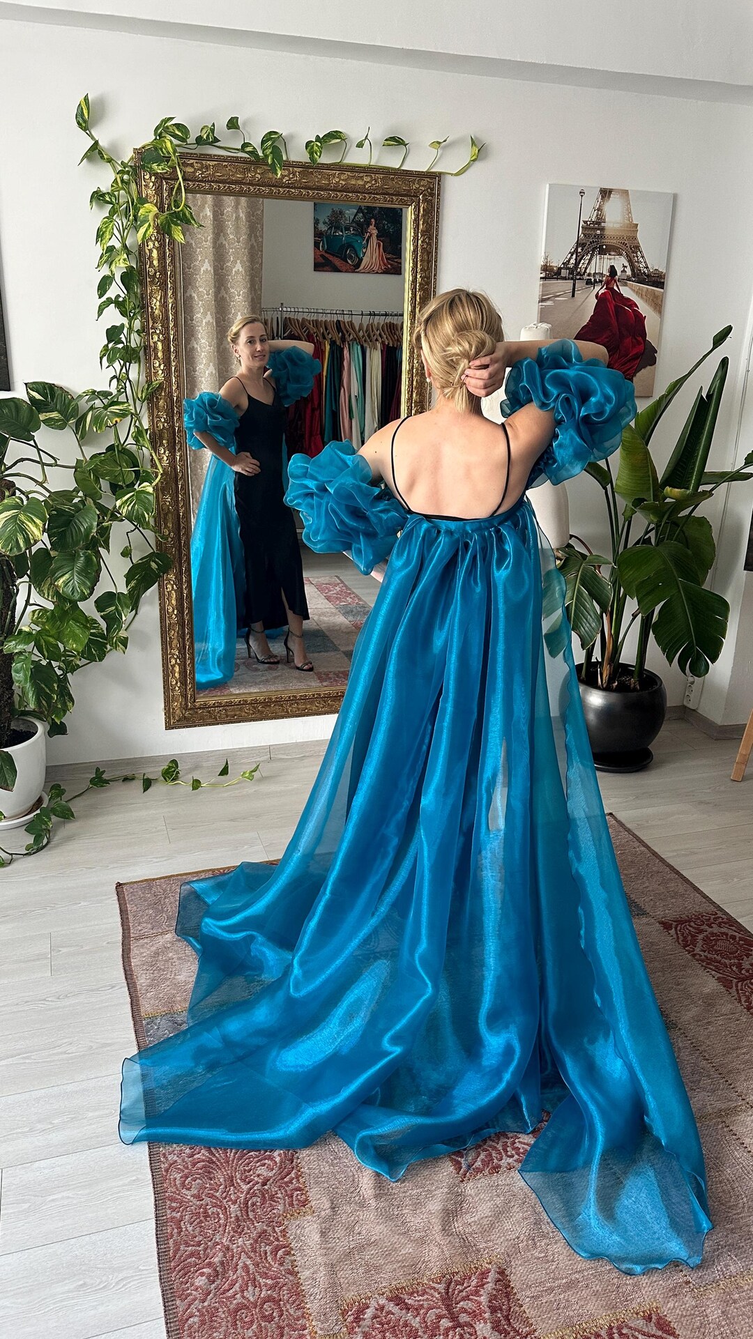 Heather Organza Opera Cape in Sapphire Blue Color Beautiful Sleeves and ...