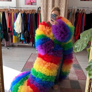 Andrea Long Sleeves Ruffled Long Coat in Rainbow Colors LGBTQ Custom ...