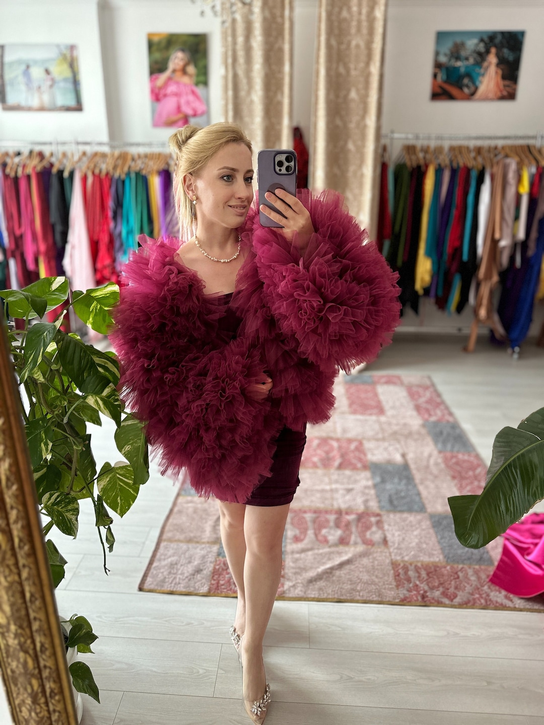 Andrea Crop Jacket in Grape Color MY212 // Ruffles Beautiful Sleeves ...