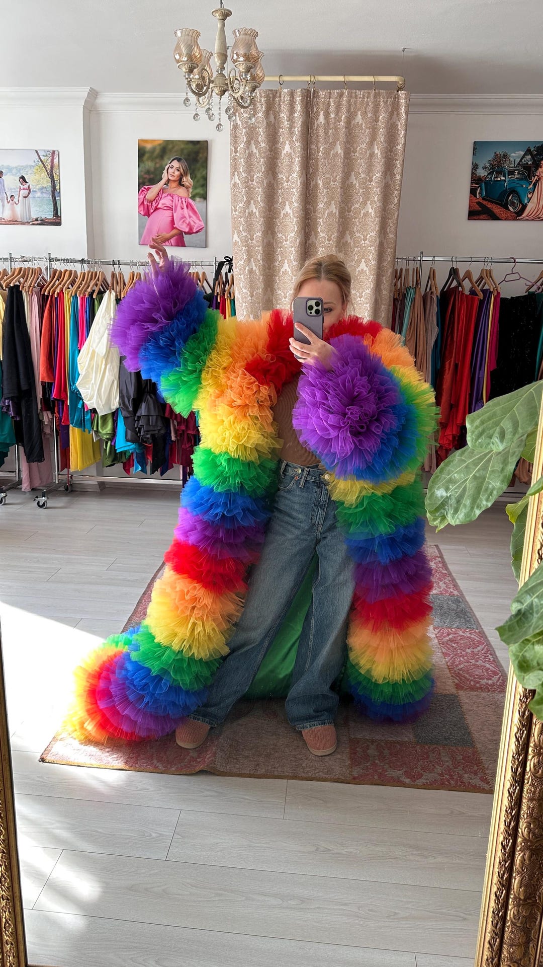 Andrea Rainbow Ruffled Long Coat: Custom LGBTQ Tulle Duster - Etsy UK