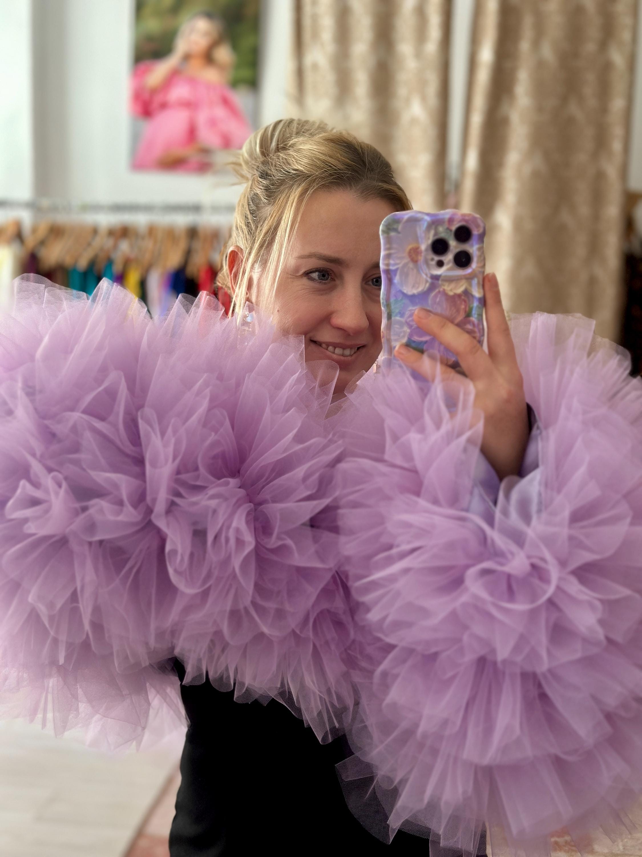 Andrea Tulle Ruffle Long Sleeve Bolero Shrug Shawl Wrap in Lilac Color ...
