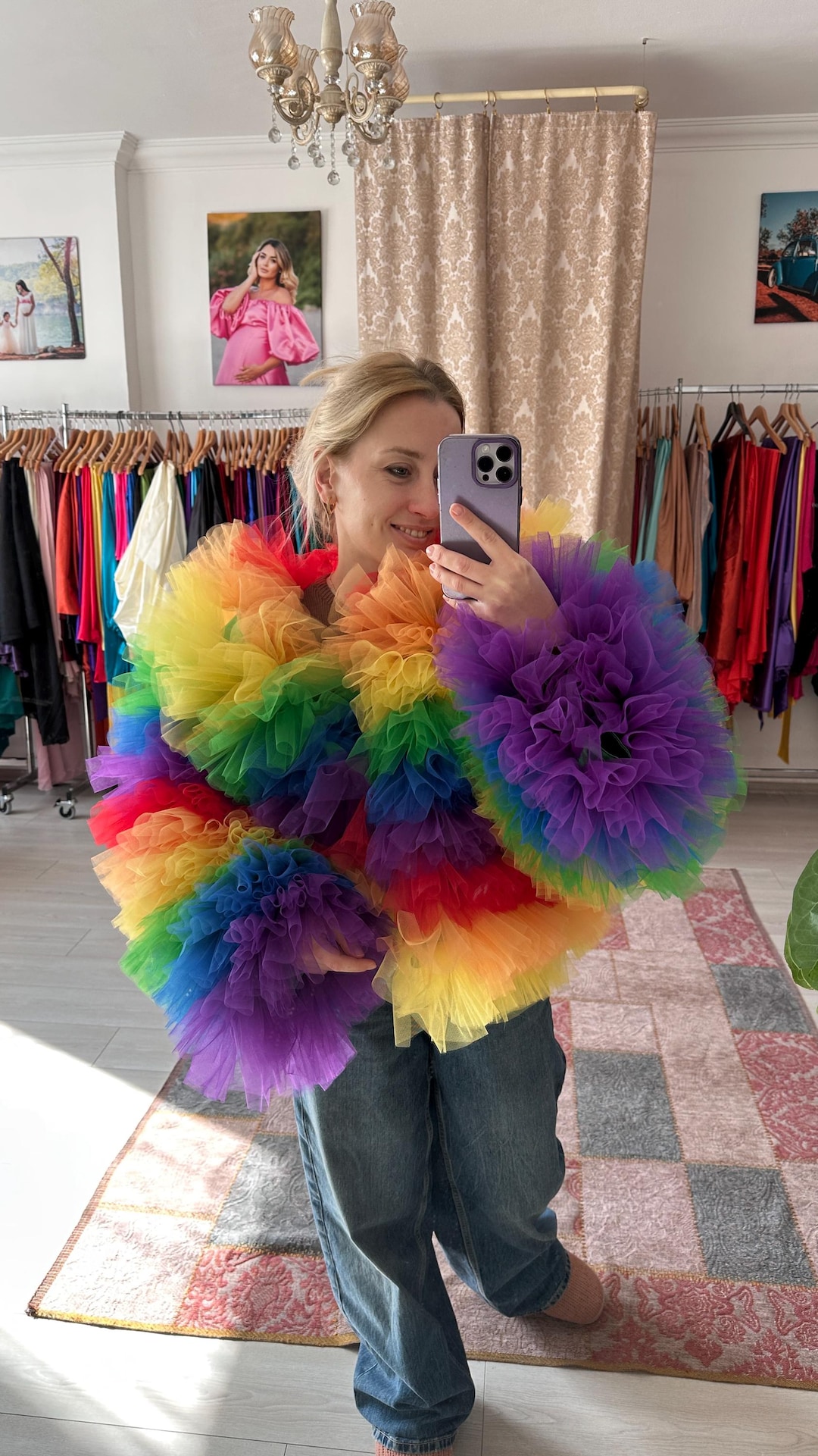 Andrea Crop Jacket in Rainbow Colors Length 50 Cm (20 Inches) LGBTQ ...