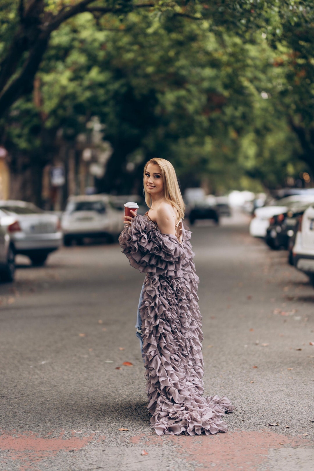 Lianna Chiffon Coat in Unique Grey Color // Multiple Sizes Ruffles ...