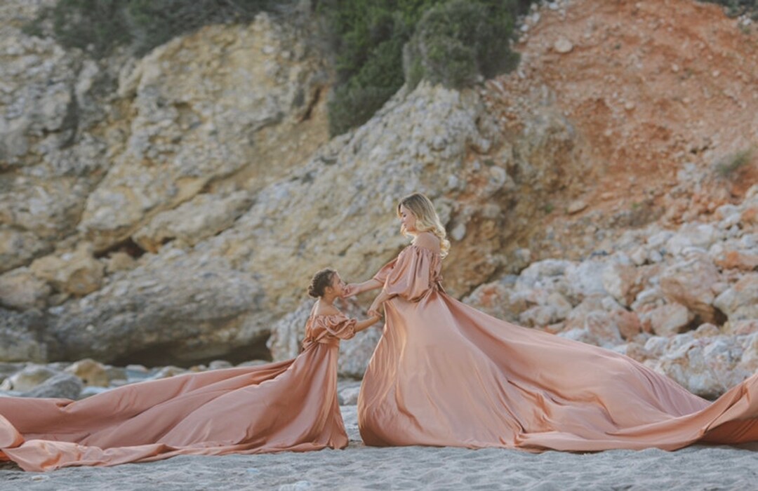 Emily Matching Mother Daughter Long Tail Dresses: Photo Prop Gowns - Etsy