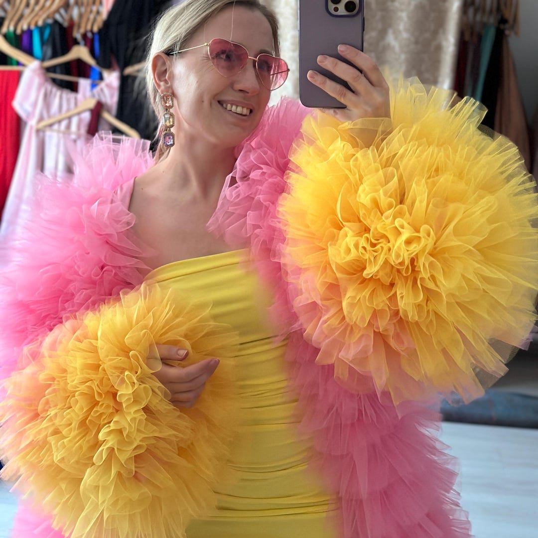 Andrea Long Tulle Ruffled Coat in Multiple Colors Your Wish Mixed ...