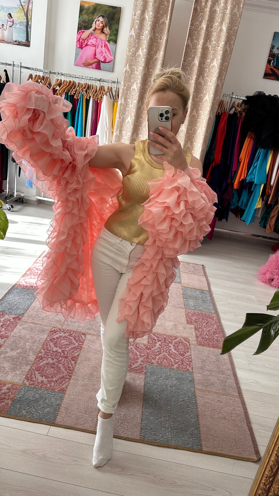 Lianna Chiffon Ruffled Coat in Color #15A Custom Color One Size Chiffon ...