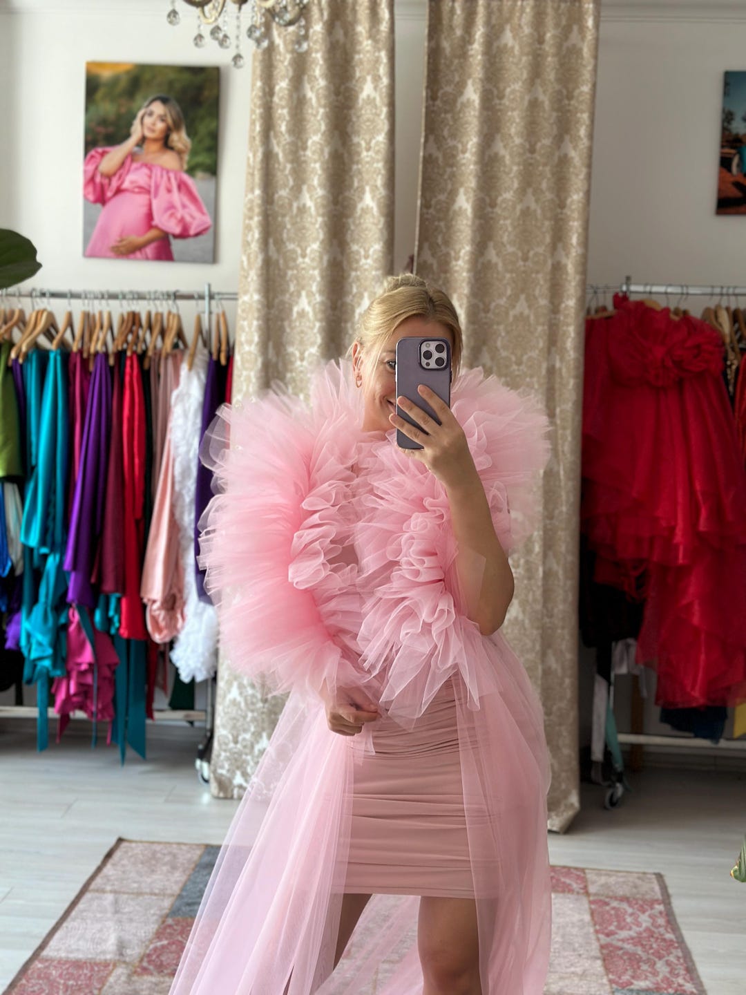 Sandra Light Pink Tulle Cape: Flowy Photo Shoot Prop - Multiple Sizes ...