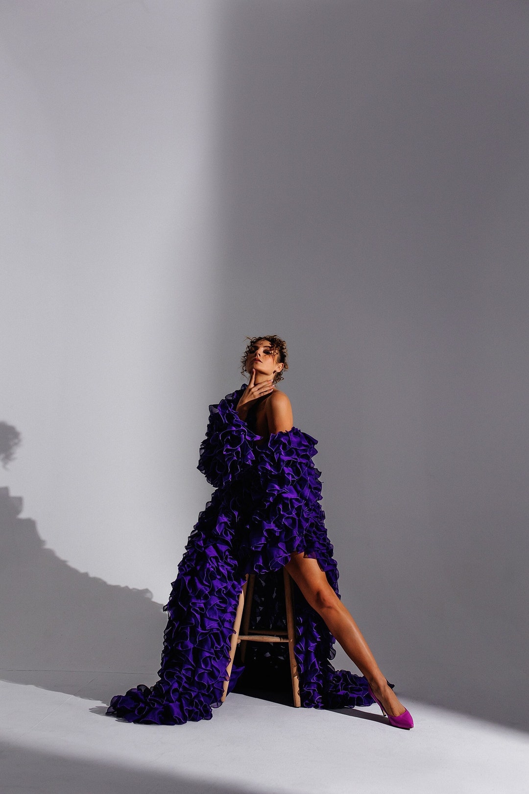 Sia Ruffled Long Coat: Custom Color Puffy Stage Artist Costume Dramatic ...