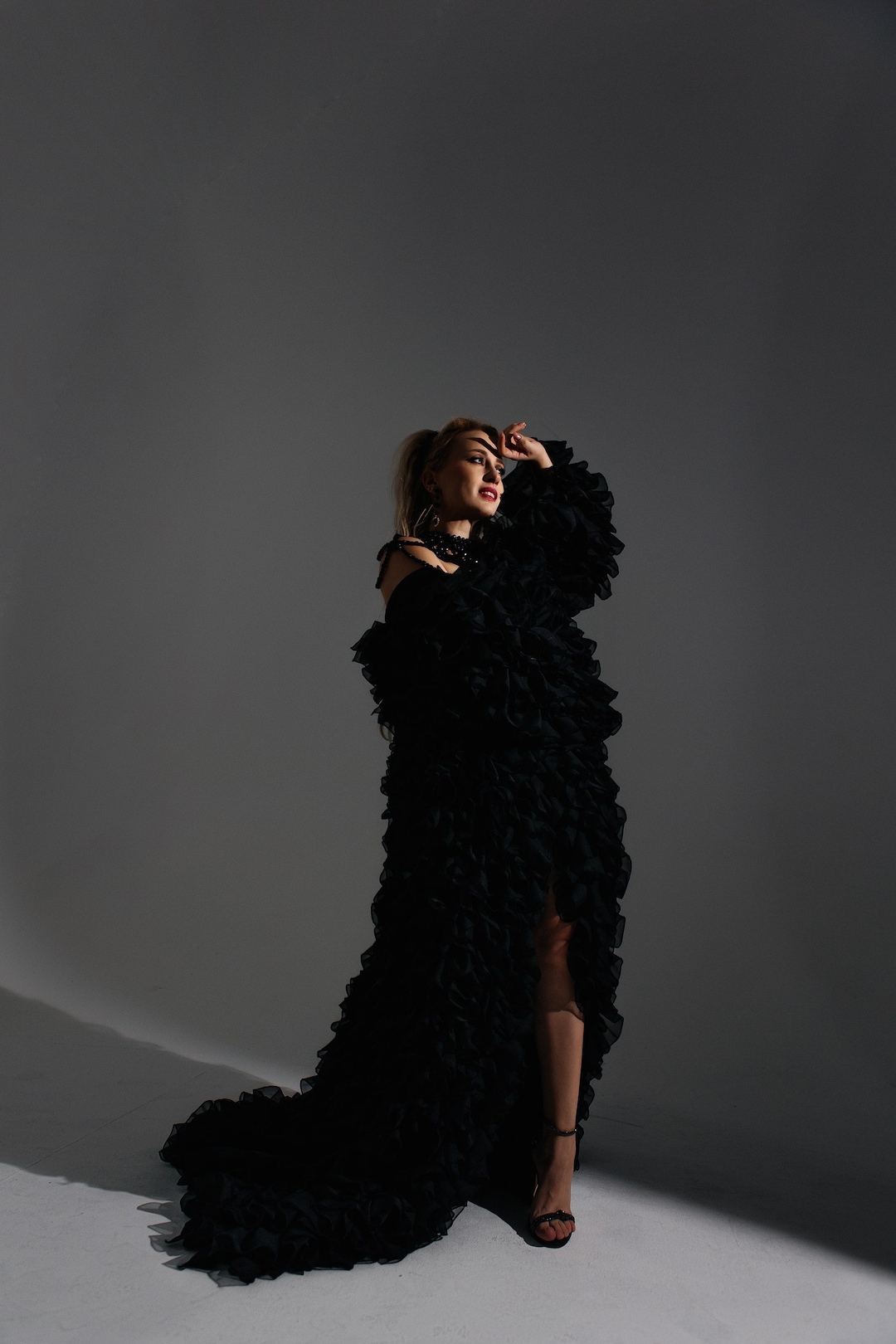 Sia Black Ruffle Coat: Lianna Long Photo Shoot Dress Dramatic Outfit - Etsy