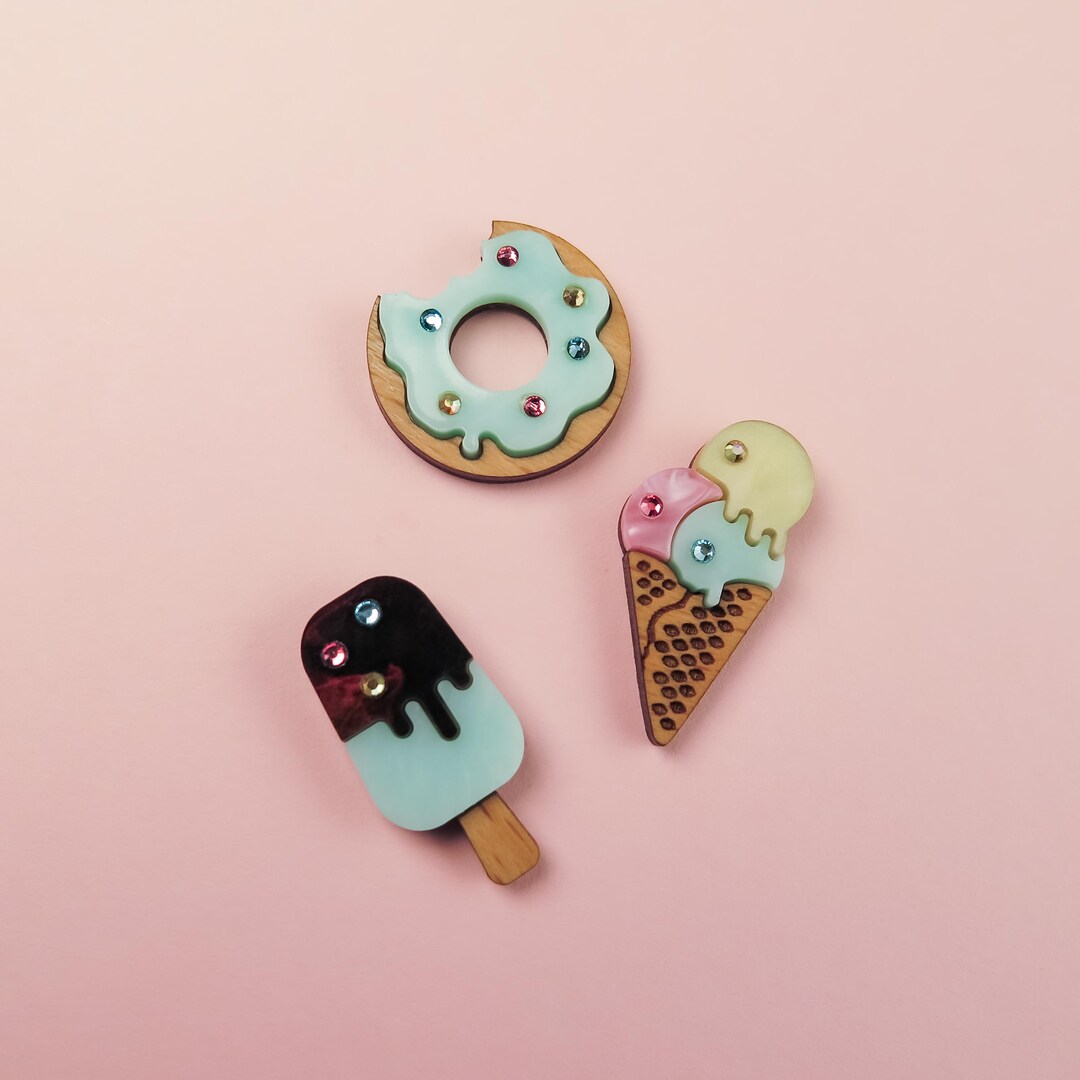 Summer Sweets Pins, Cute Little Badges of Donut, Popsicle and Ice Cream ...