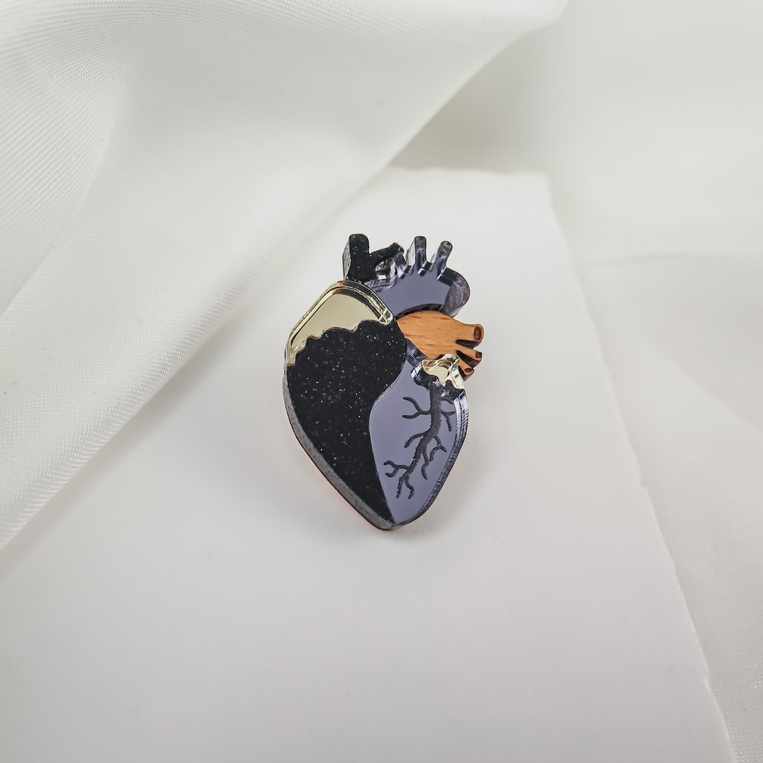 Black Anatomical Heart Lapel Pin Lasercut From Acrylic Glass, Grunge ...