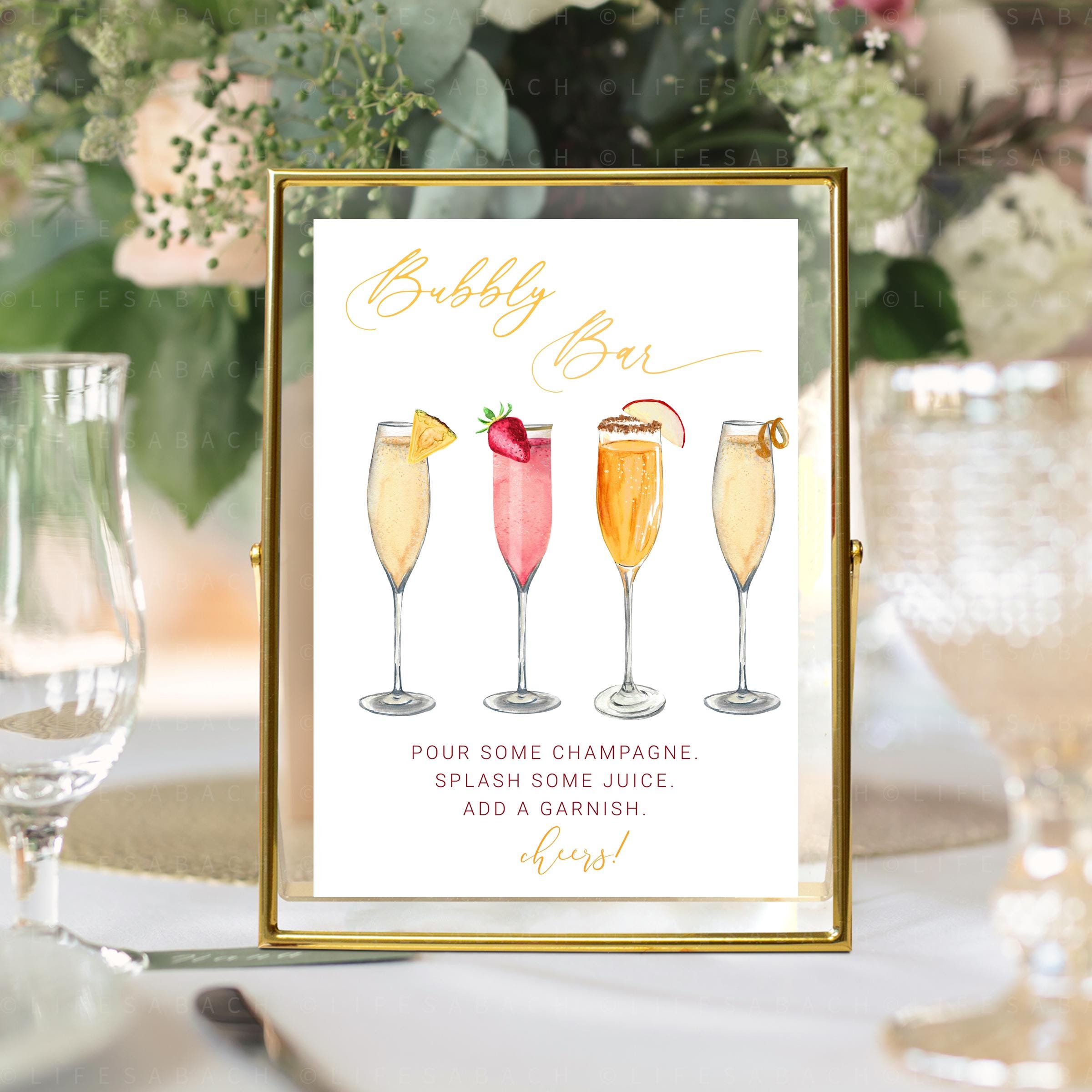 Bubbly Welcome Sign, Modern Wedding Drinks Bar Signage Printable ...
