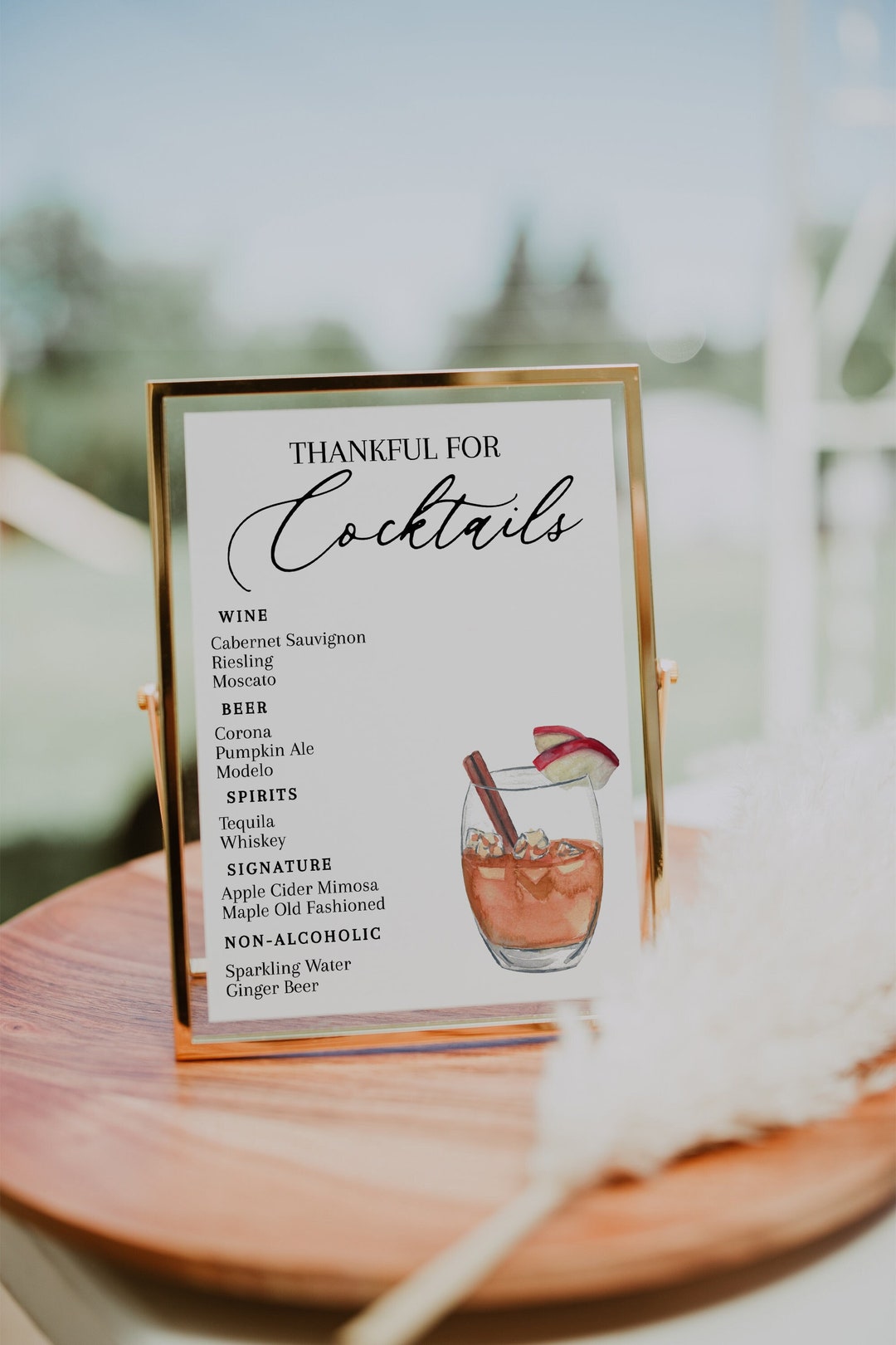 Thankful for Cocktails Bar Menu Sign. Thanksgiving Drink Menu Template ...
