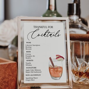 Thankful for Cocktails Bar Menu Sign. Thanksgiving Drink Menu Template ...
