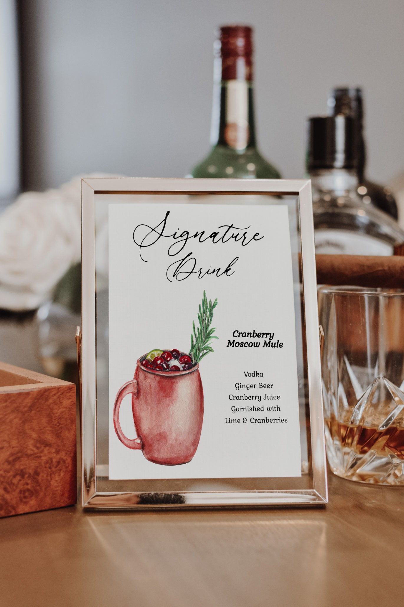 Modern Cranberry Moscow Mule Signature Drink Cocktail Sign. Wedding ...