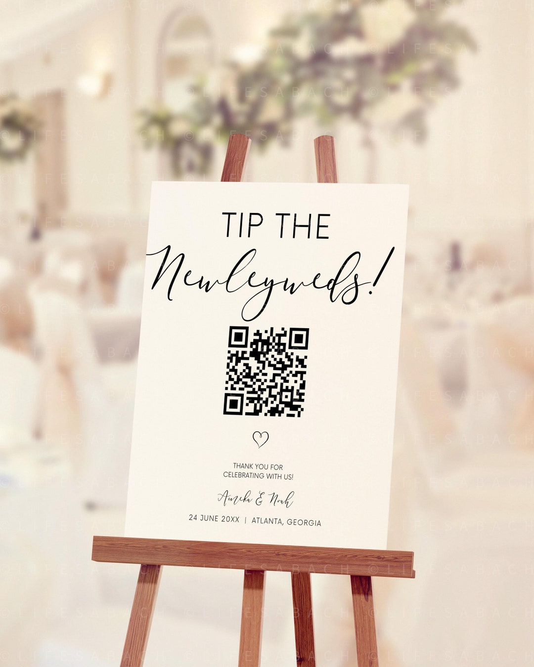 Editable Tip the Newlyweds Sign, Minimalist Wedding Honey Moon Fund QR ...