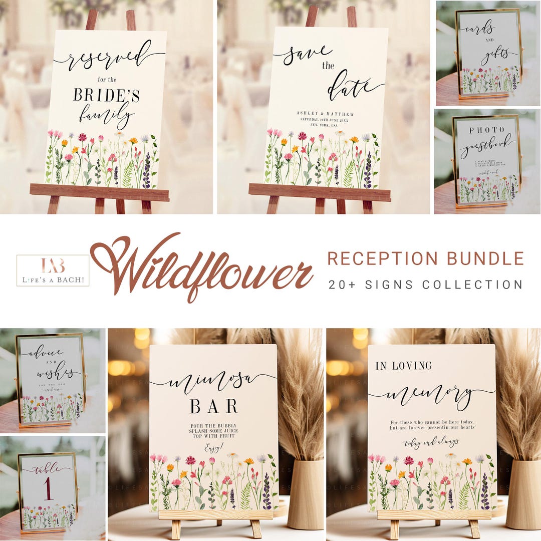 Wildflower Wedding Floral Reception Signs Bundle, Editable Garden ...