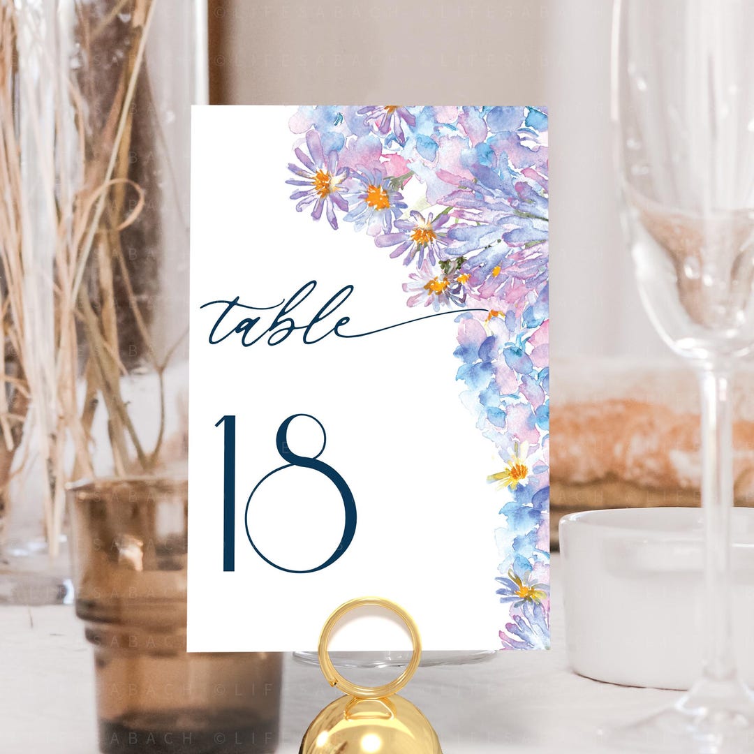 Table Numbers Wedding Printable Hydrangea, Modern Minimalist Wedding or ...