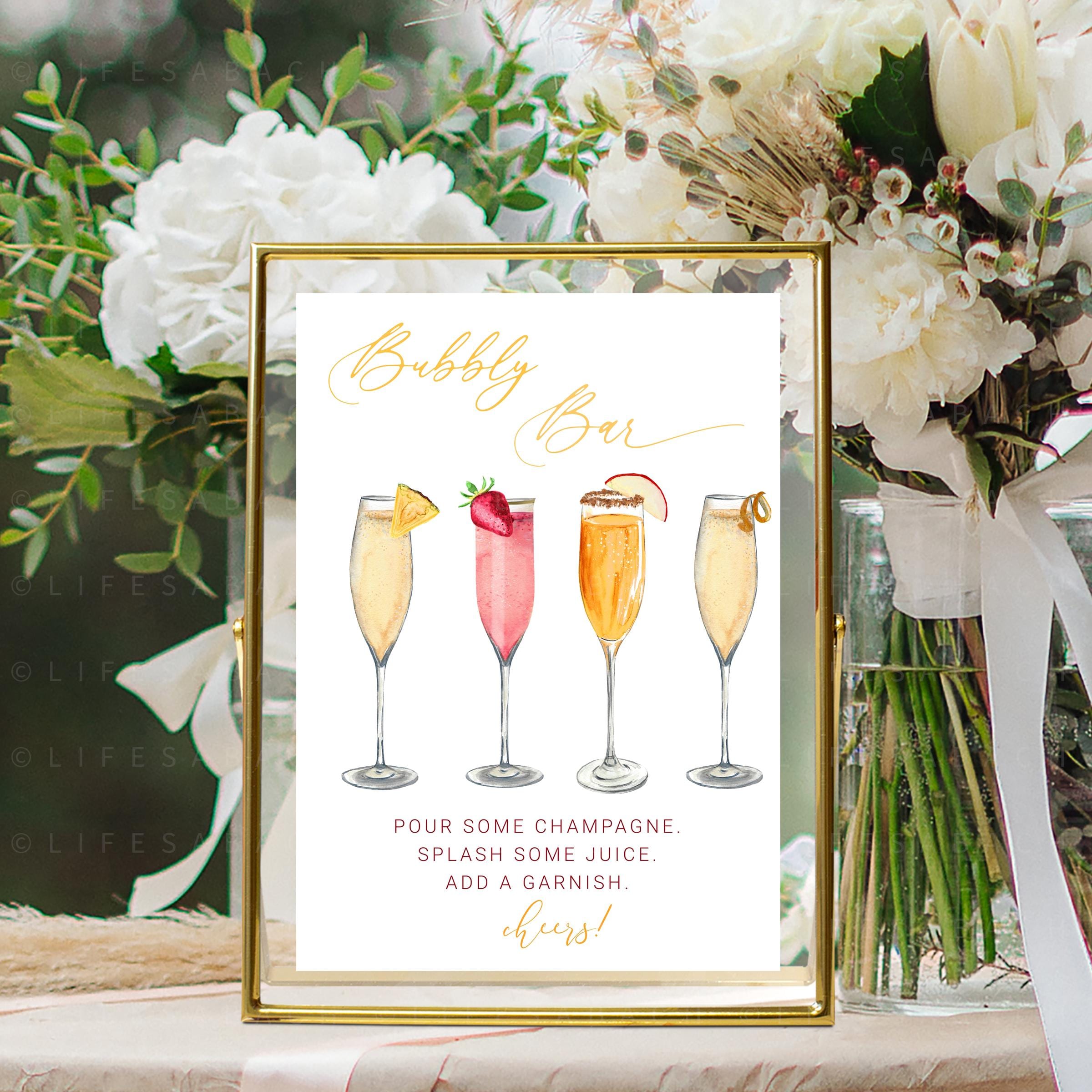 Bubbly Welcome Sign, Modern Wedding Drinks Bar Signage Printable ...