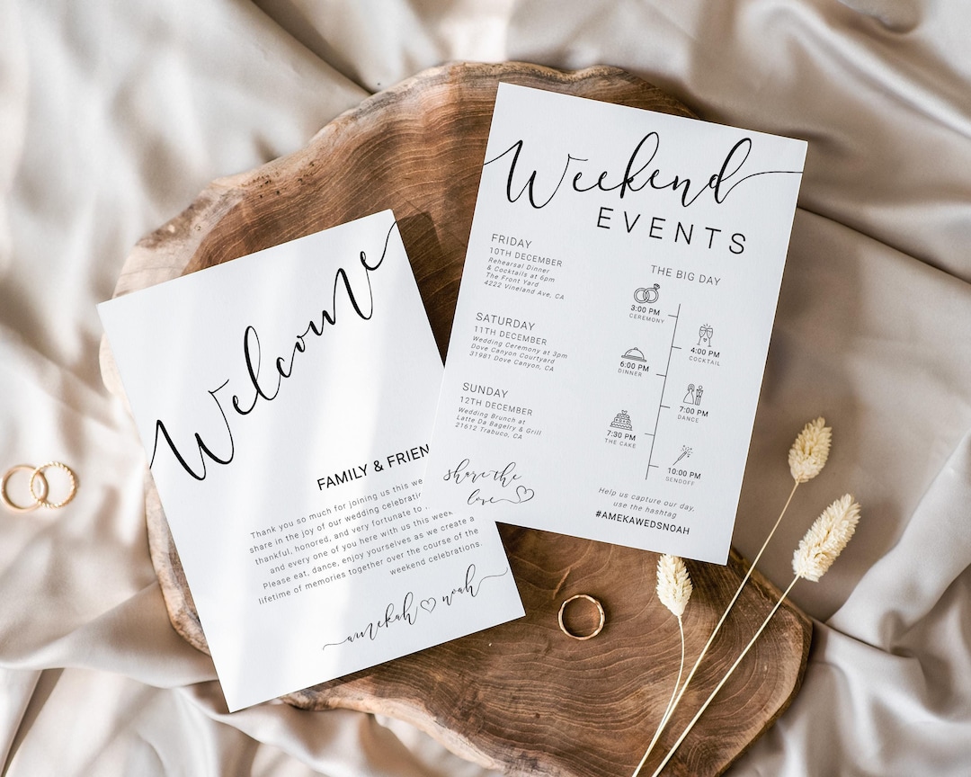 Editable Wedding Weekend Details Card, Welcome Bag Itinerary Template ...