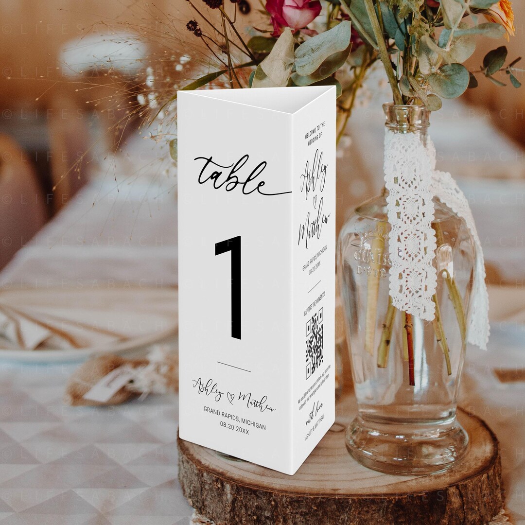 Table Number Menu Trifold, 3-page Modern Wedding Program Welcome QR ...