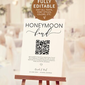 Honeymoon Fund QR Sign, Custom Minimalist Venmo Code Wedding Signage ...