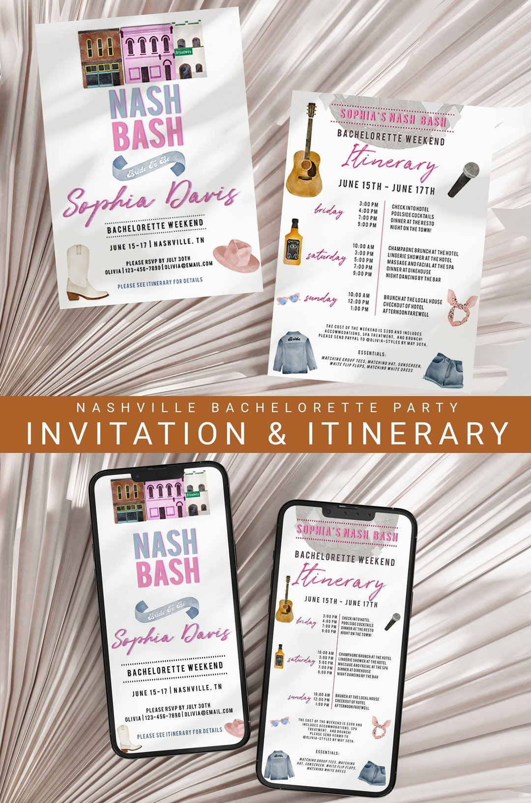Nashville Bachelorette Party Invitation Itinerary Template, Editable ...