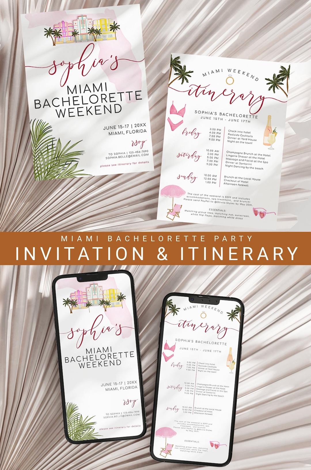 Miami Bachelorette Party Invitation Weekend Itinerary, Editable Bach ...