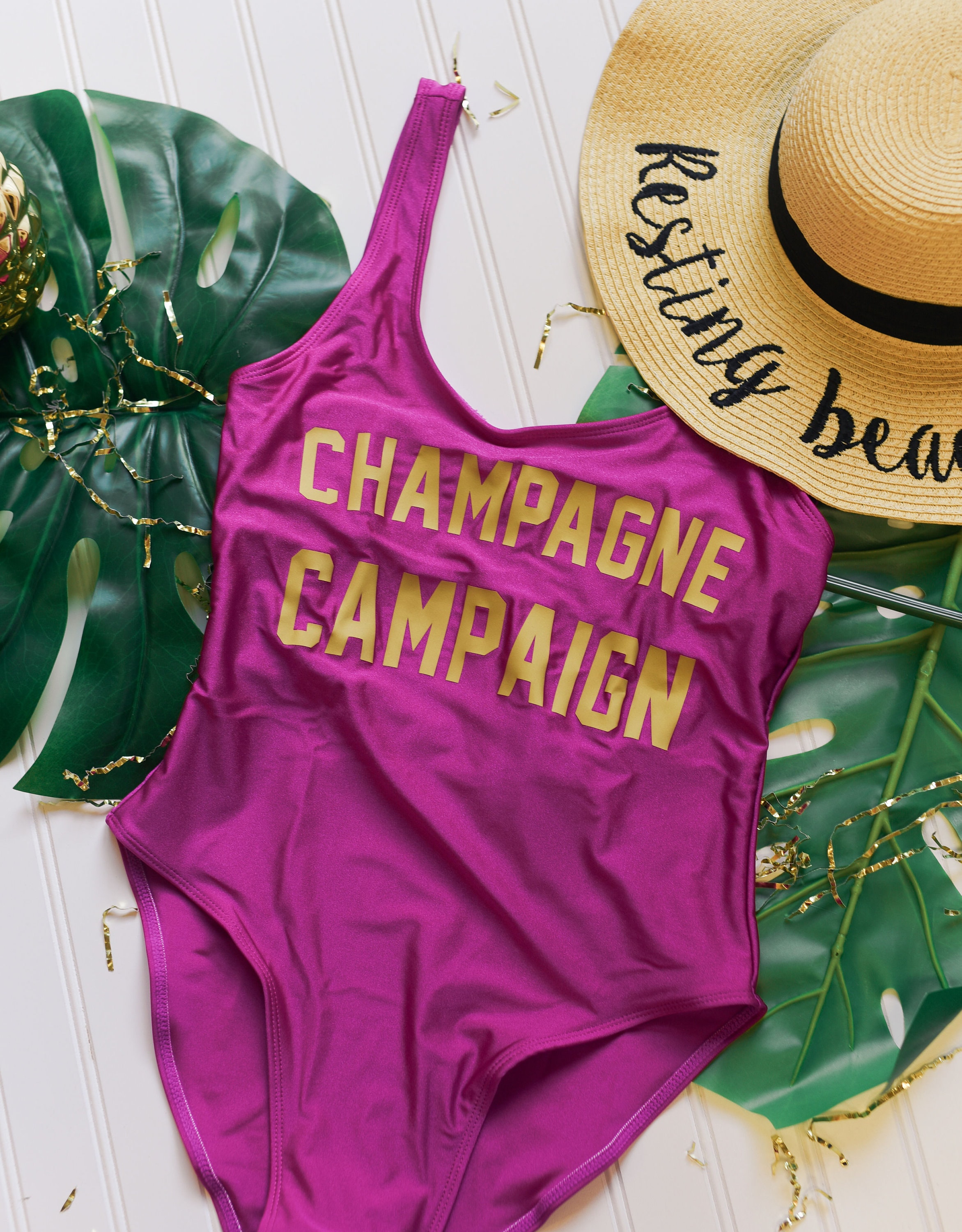 Flattering One-piece Swimsuit. Champagne Campaign. Bride Swimsuit ...