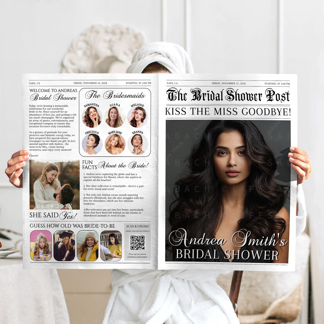 Newspaper Templates Bridal Shower, Editable Kiss the Miss Goodbye ...